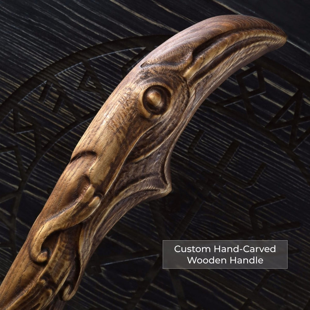 Handcrafted Leviathan axe with leather cover and glow in the dark rune