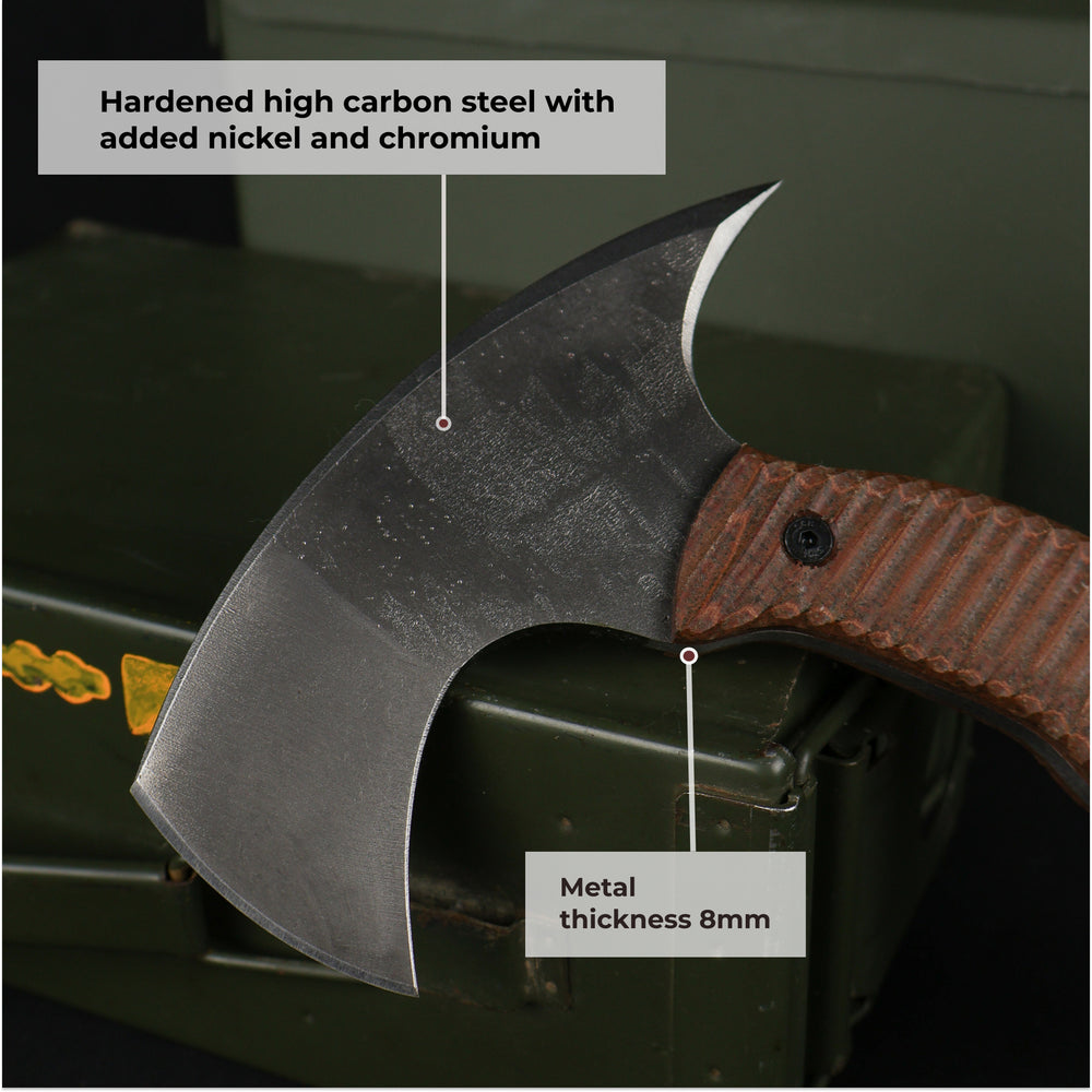 Compact tactical tomahawk with blade and polymer composit handle